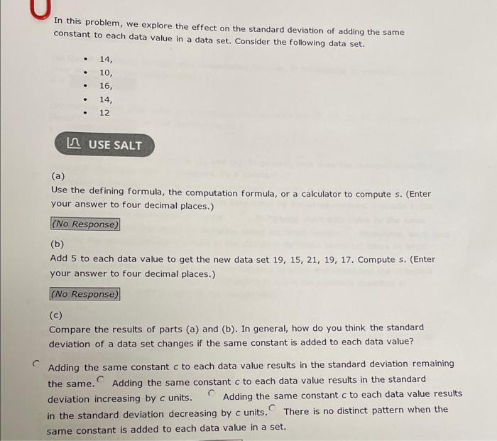Solved In this problem, we explore the effect on the | Chegg.com