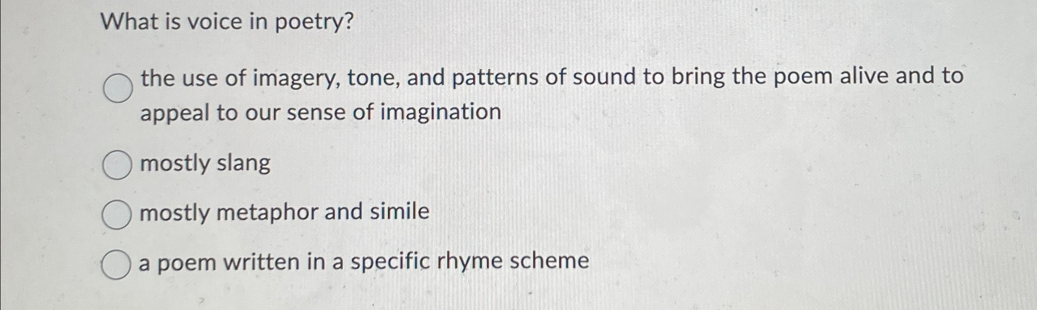 Solved What is voice in poetry?the use of imagery, tone, and | Chegg.com