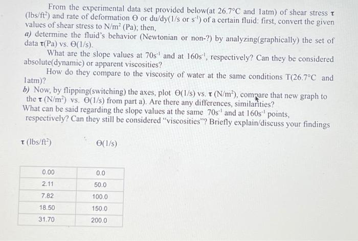From the experimental data set provided below(at | Chegg.com