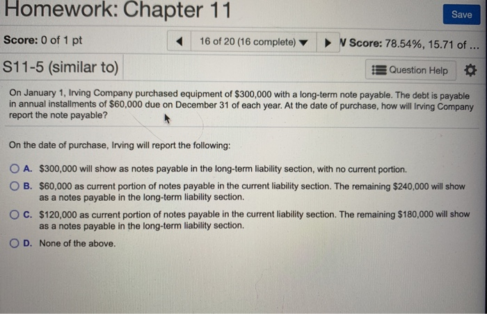 Solved Save Homework Chapter 11 Score 0 Of 1 Pt 16 Of 20