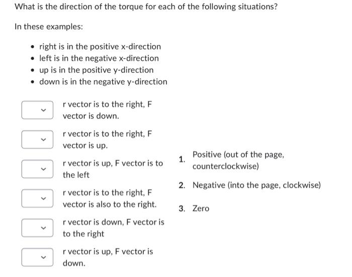 What is the direction of the torque for each of the | Chegg.com