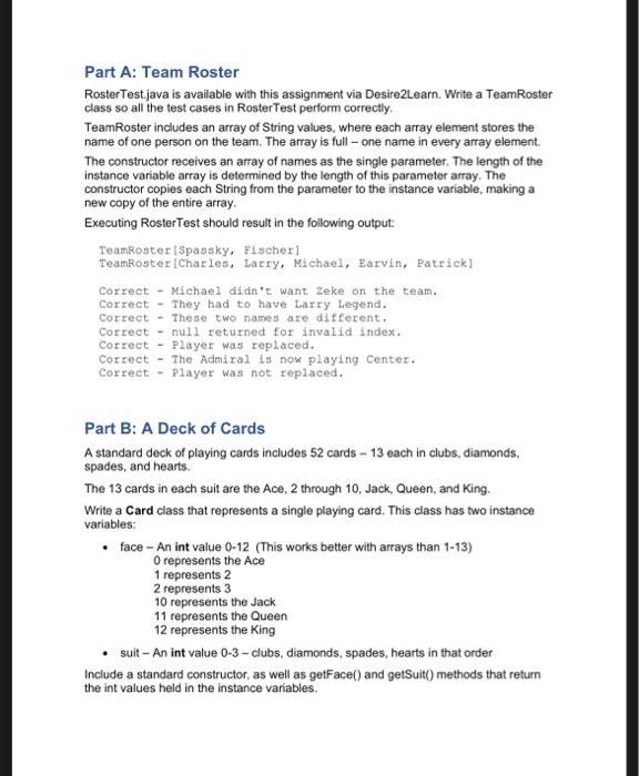 Solved Part A: Team Roster RosterTest.java is available with | Chegg.com
