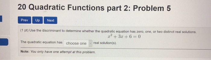 Solved 20 Quadratic Functions part 2: Problem 5 Prev Up Next | Chegg.com