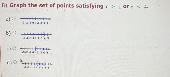 Solved 8) Graph the set of points satisfying x>1 or x