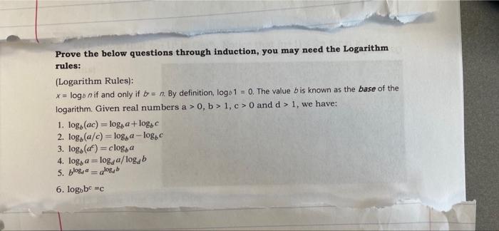 Solved Prove the below questions through induction, you may | Chegg.com