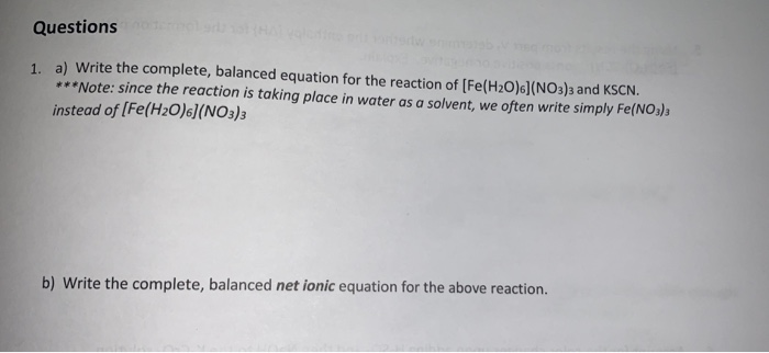 Solved Questions 1. a) Write the complete, balanced equation | Chegg.com