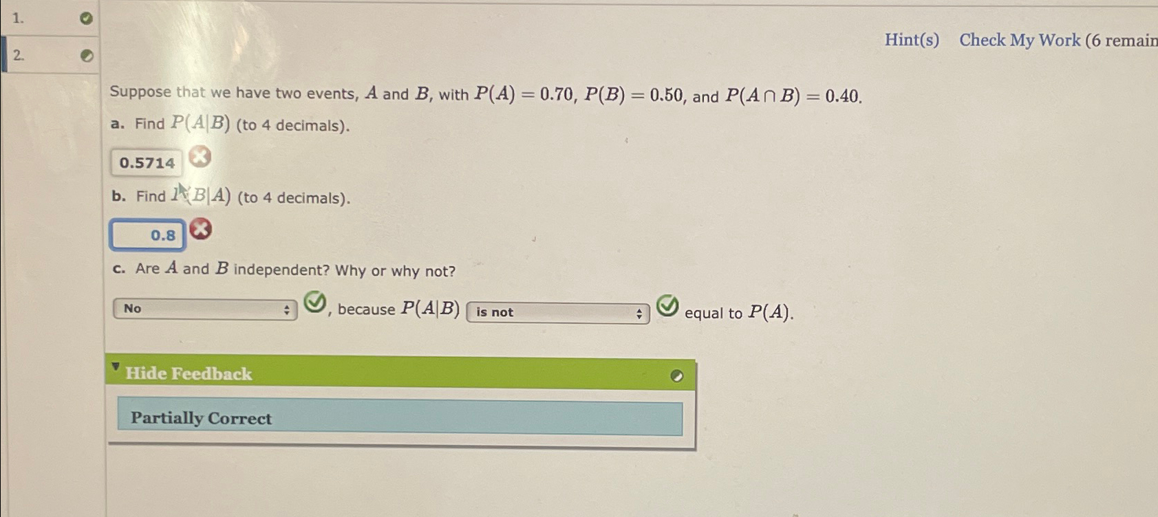 Solved Hint(s) ﻿Check My Work (6 ﻿remainSuppose that we have | Chegg.com