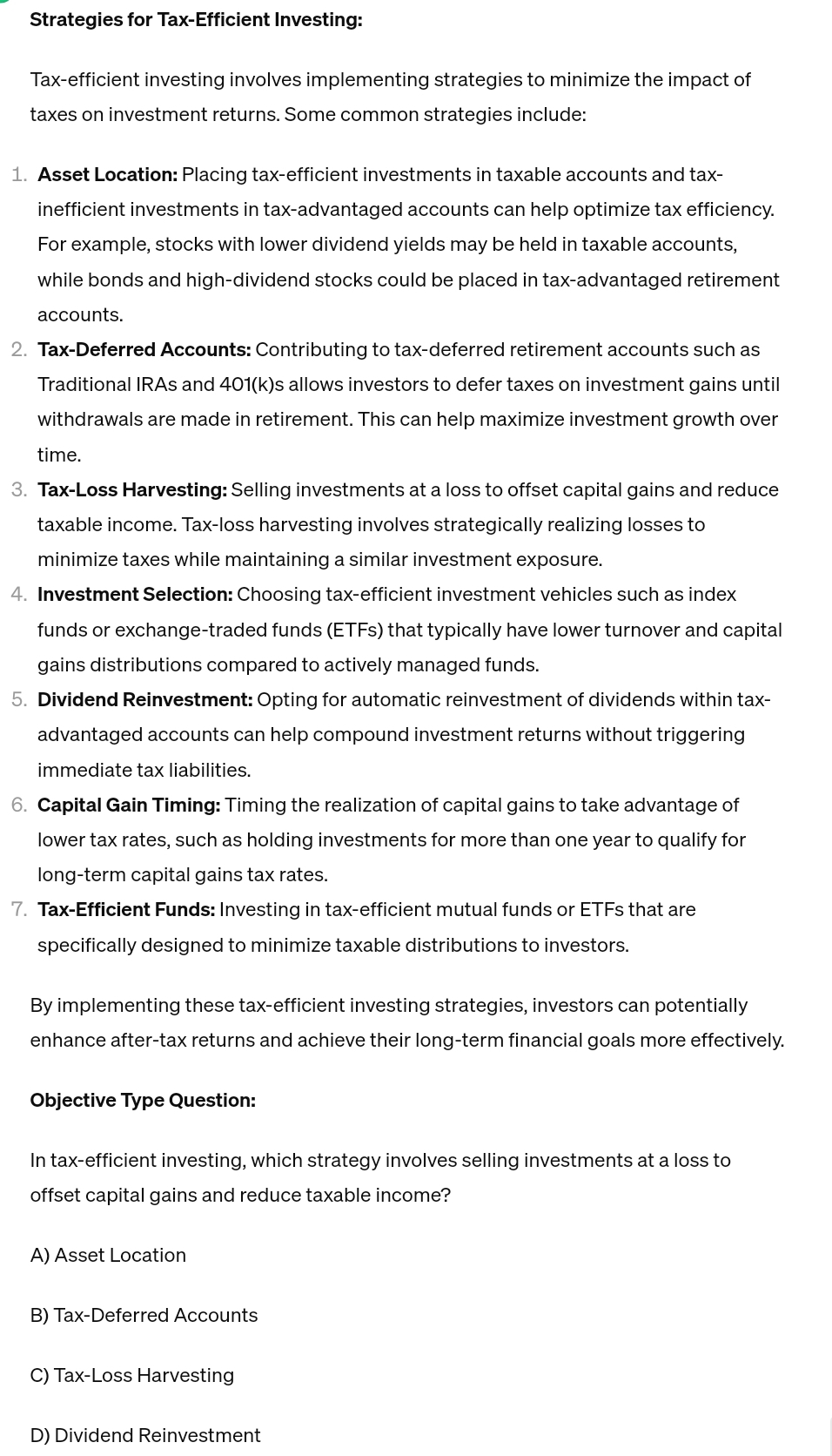 Solved Strategies for Tax-Efficient Investing:Tax-efficient | Chegg.com Solved Strategies for Tax-Efficient Investing:Tax-efficient | Chegg.com