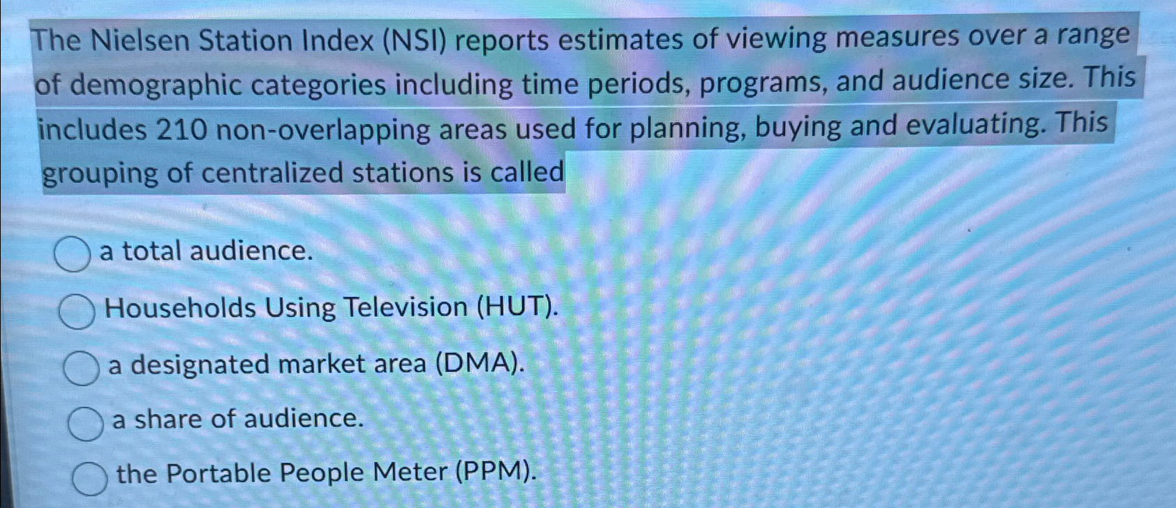 Solved The Nielsen Station Index (NSI) ﻿reports estimates of | Chegg.com