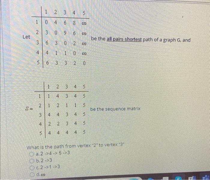 Solved Je the all pairs shortest path of a graph G, and | Chegg.com