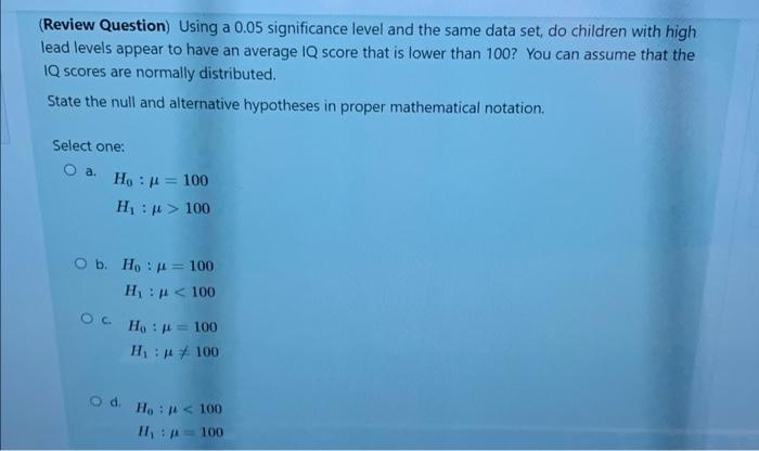 Solved (Review Question) Using a 0.05 significance level and | Chegg.com