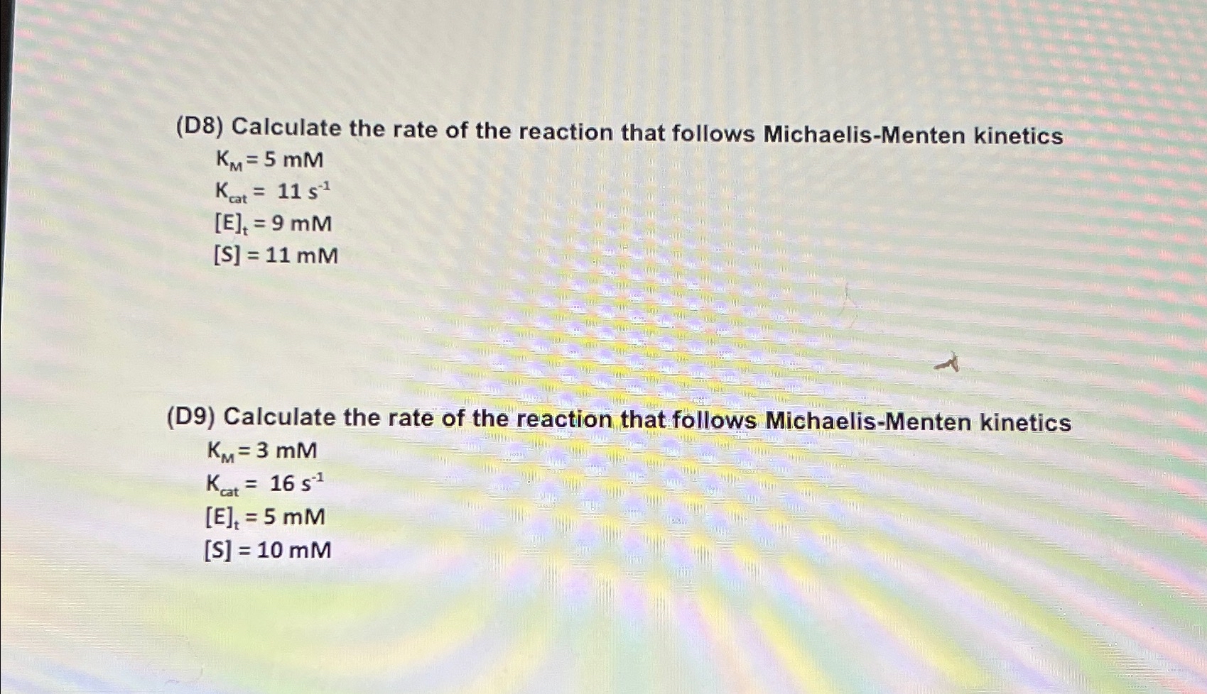 Solved (D8) ﻿Calculate the rate of the reaction that follows | Chegg.com