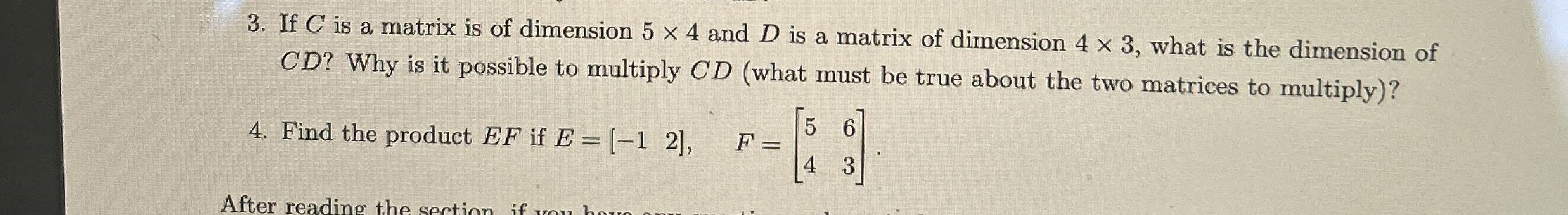 Solved If C ﻿is a matrix is of dimension 5×4 ﻿and D ﻿is a | Chegg.com