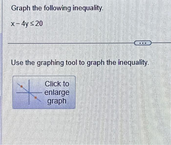 Solved Graph the following inequality. x−4y≤20 Use the | Chegg.com