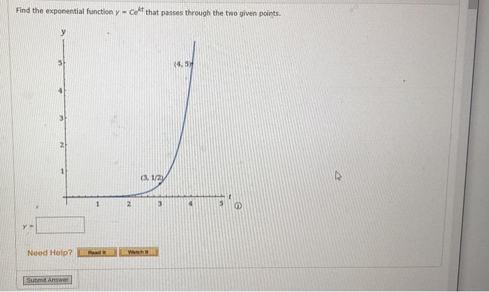 Solved Find the exponential function y=Cekt that passes | Chegg.com