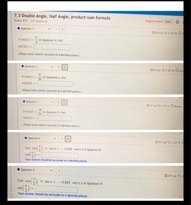 Solved 7.3 Double Angle, Half Angle, product-sum formula | Chegg.com