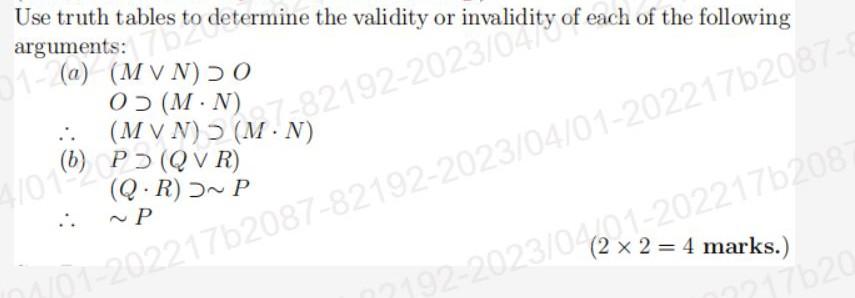 Use truth tables to determine the validity or | Chegg.com