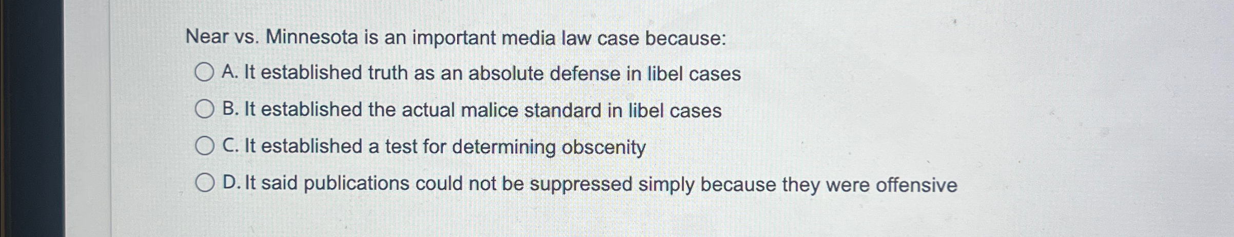 Solved Near vs. ﻿Minnesota is an important media law case | Chegg.com