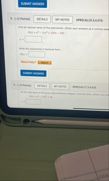 [-/2 ﻿Points] SPRECALC6 3.4.019.Find all rational | Chegg.com