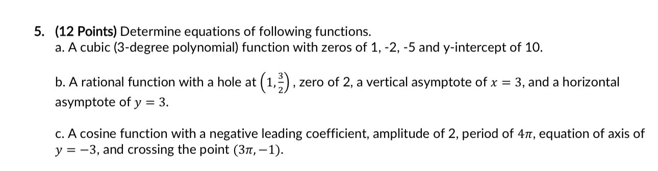 Solved (12 ﻿Points) ﻿Determine equations of following | Chegg.com