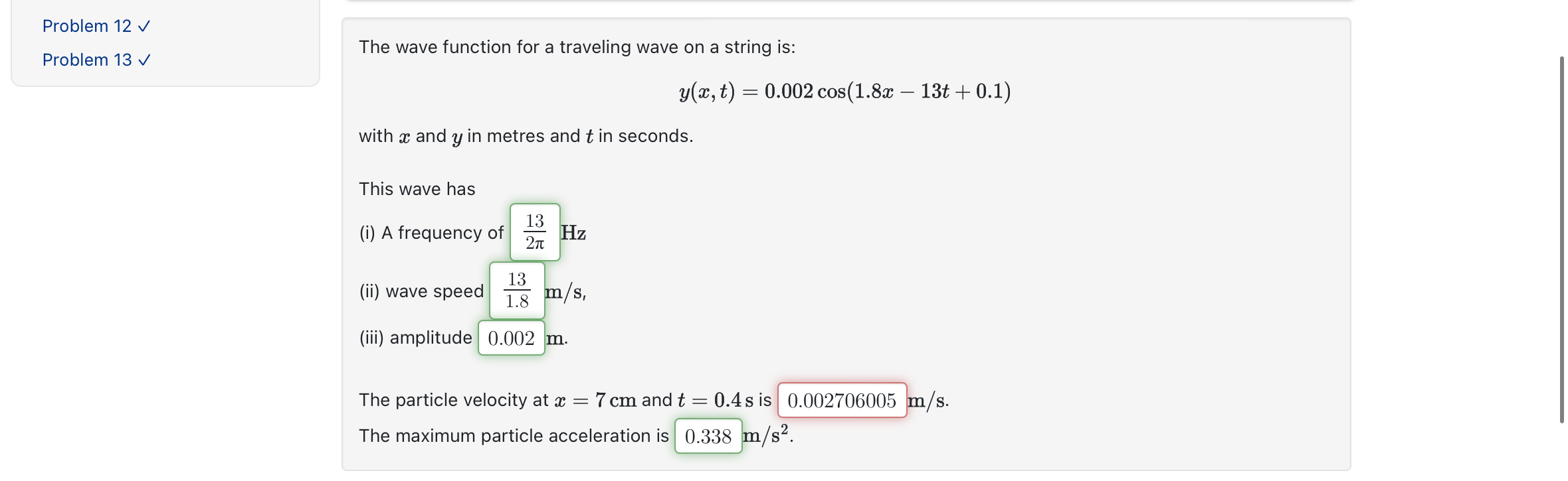 Solved Problem 12 Problem 13vvThe wave function for a | Chegg.com