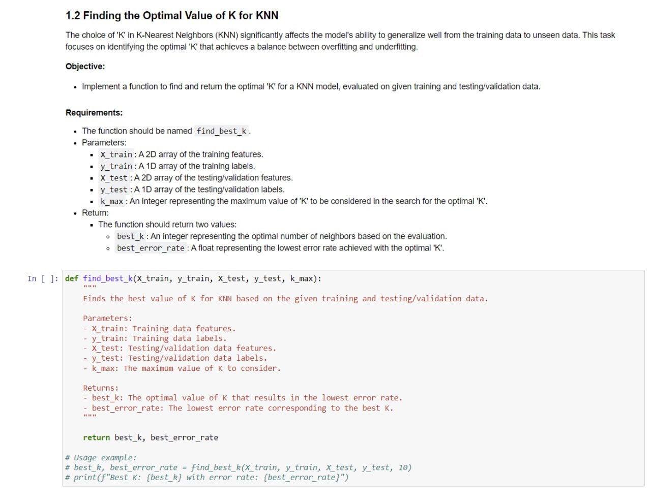 Solved 1.2 ﻿Finding the Optimal Value of K for KNNThe choice | Chegg.com