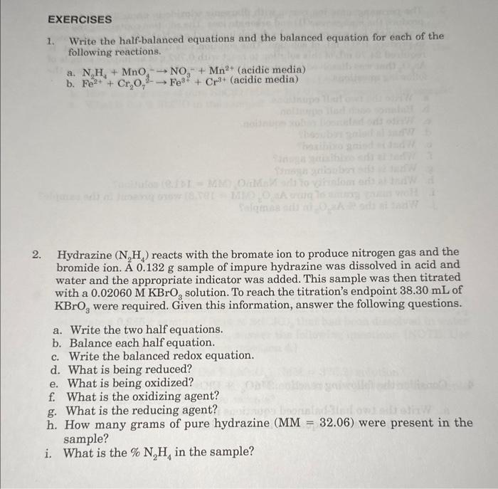 Solved 1. Write the half-balanced equations and the balanced | Chegg.com