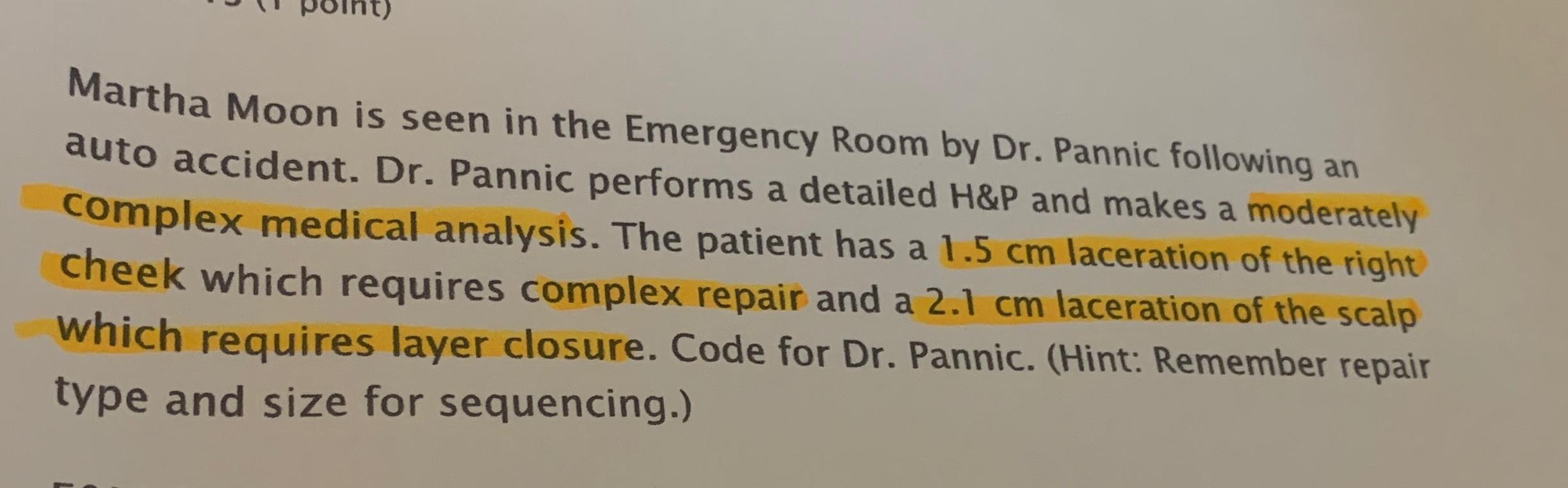 Solved Martha Moon is seen in the Emergency Room by Dr. | Chegg.com