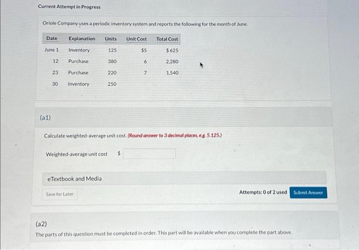 Solved Current Attempt in Progress Oriole Company uses a | Chegg.com