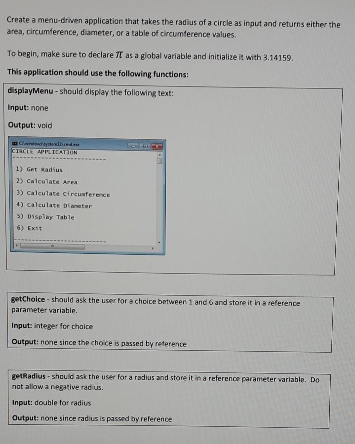 Solved Create a menu-driven application that takes the | Chegg.com