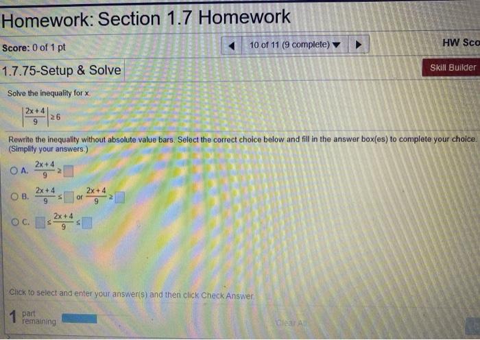 Solved Homework: Section 1.7 Homework Score: 0 of 1 pt