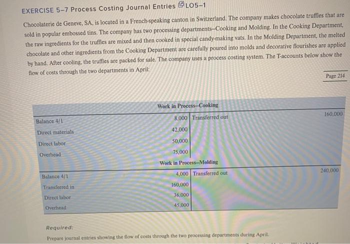 Solved EXERCISE 5-7 Process Costing Journal Entries LOOS-1 | Chegg.com