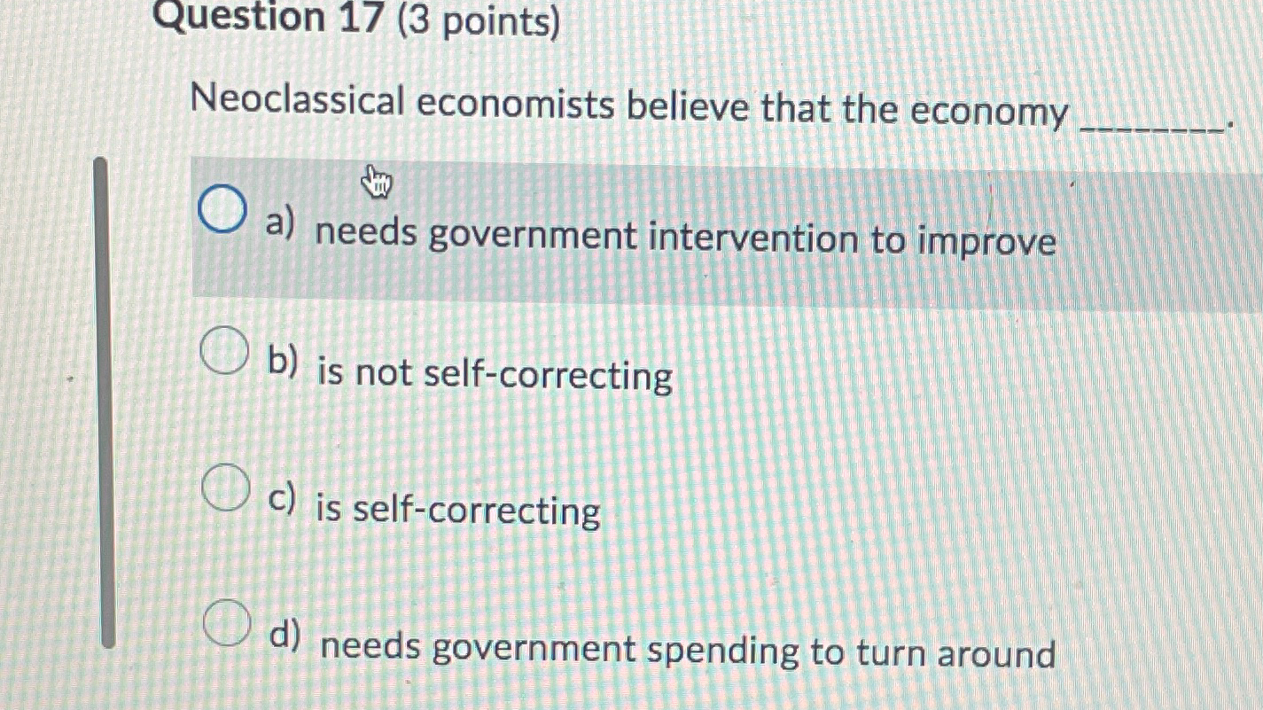 Solved Question 17 (3 ﻿points)Neoclassical economists | Chegg.com
