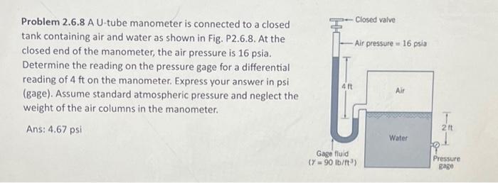 Solved Problem 2.6.8 A U-tube manometer is connected to a | Chegg.com