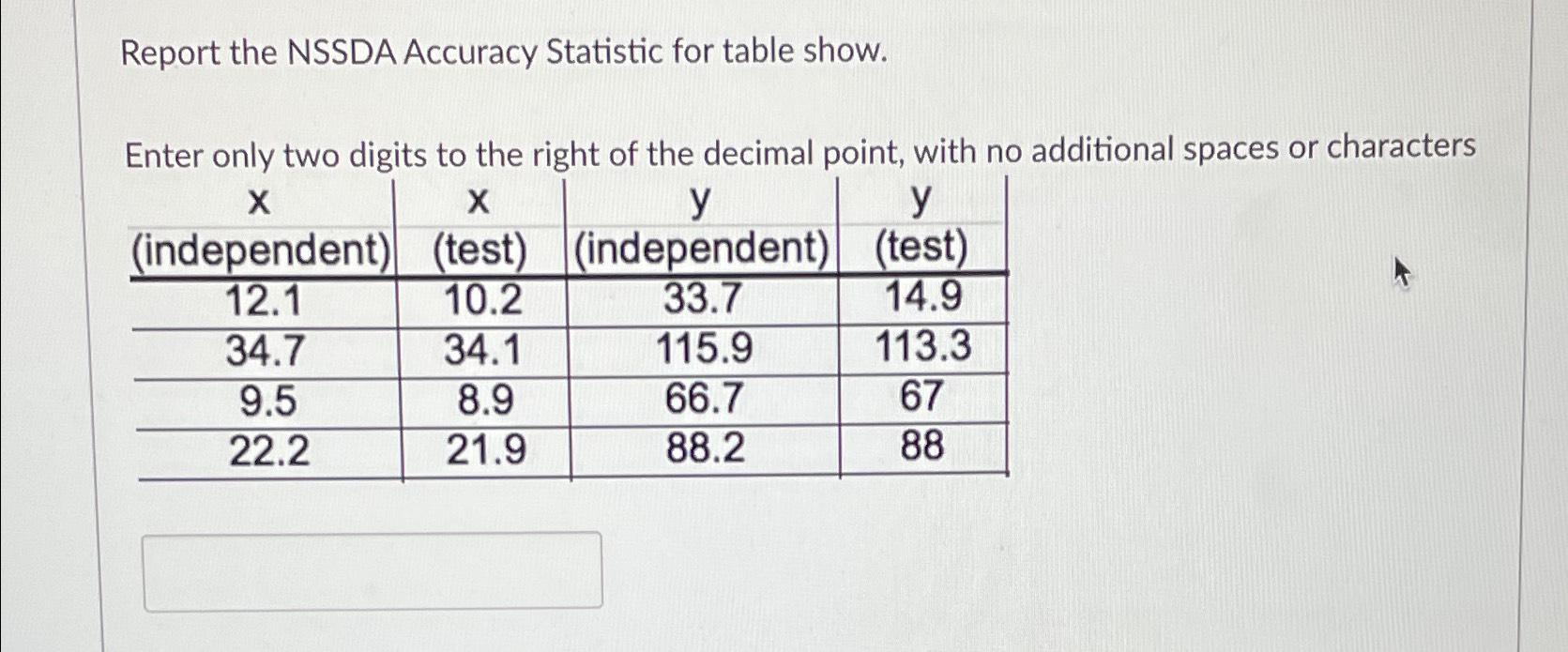 Solved Report the NSSDA Accuracy Statistic for table | Chegg.com