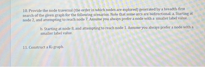Solved 9. Provide the node traversal (the order in which | Chegg.com