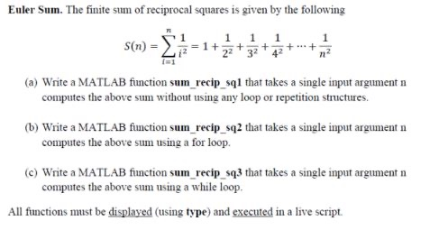Solved Euler Sum. The finite sum of reciprocal squares is | Chegg.com