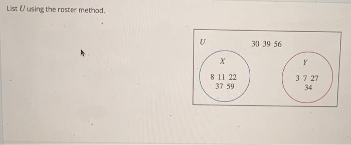 Solved List U using the roster method. U 30 39 56 X Y 8 11 | Chegg.com