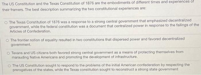 Solved The US Constitution and the Texas Constitution of | Chegg.com