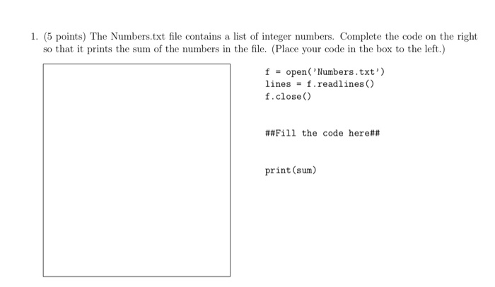 Solved 1. (5 points) The Numbers.txt file contains a list of | Chegg.com Solved 1. (5 points) The Numbers.txt file contains a list of | Chegg.com
