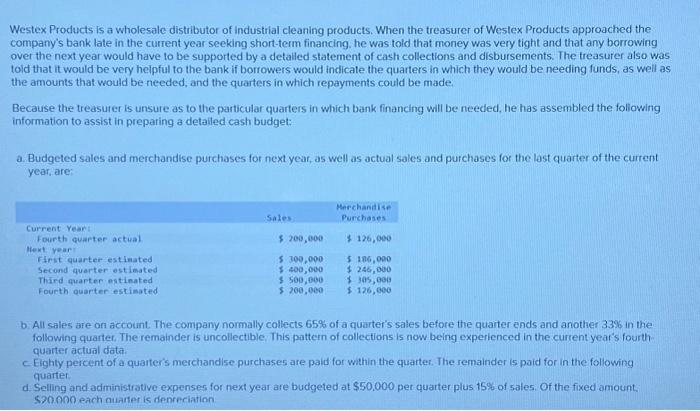 Solved Westex Products is a wholesale distributor of | Chegg.com