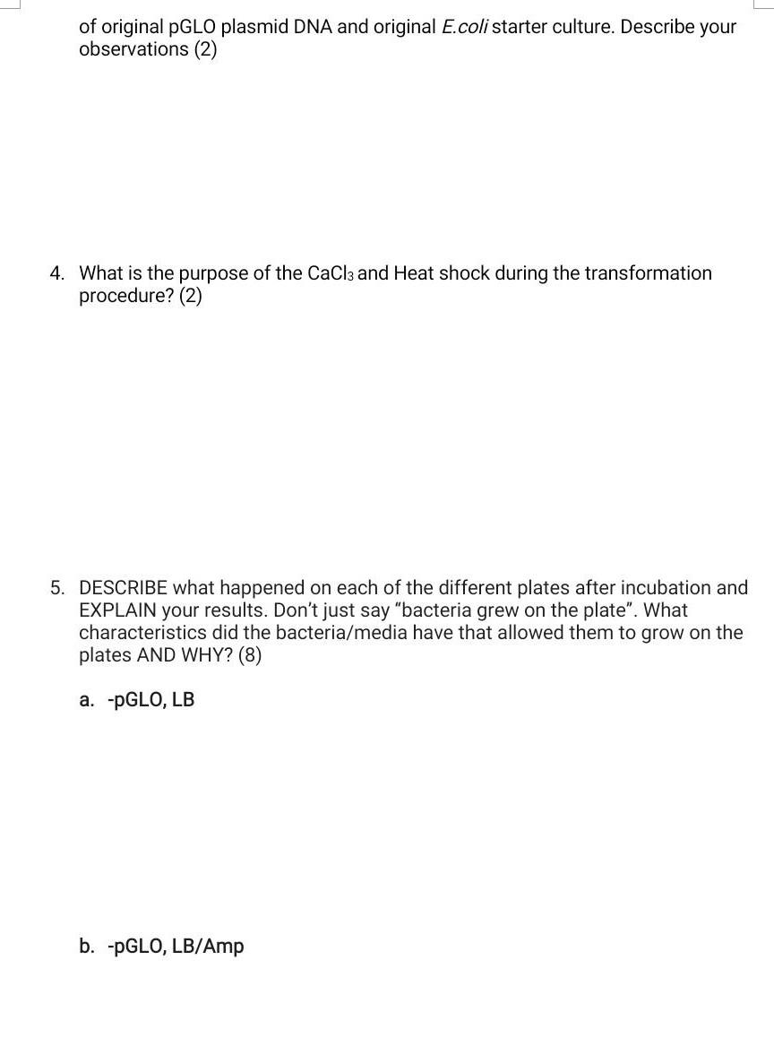 Solved 1. Based on map of the pGLO plasmid, what are the 3 | Chegg.com