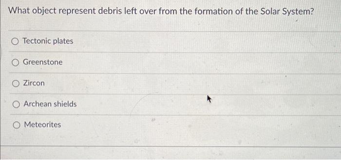 Solved What object represent debris left over from the | Chegg.com