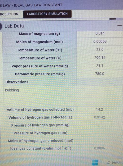 Solved SAW - IDEAL GAS LAW CONSTANT RODUCTION LABORATORY | Chegg.com