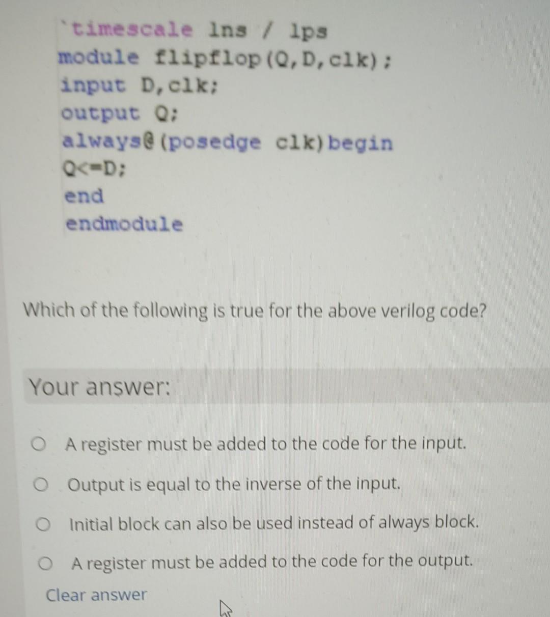 Solved timescale ins / Ips module flipflop (Q, D, clk): | Chegg.com