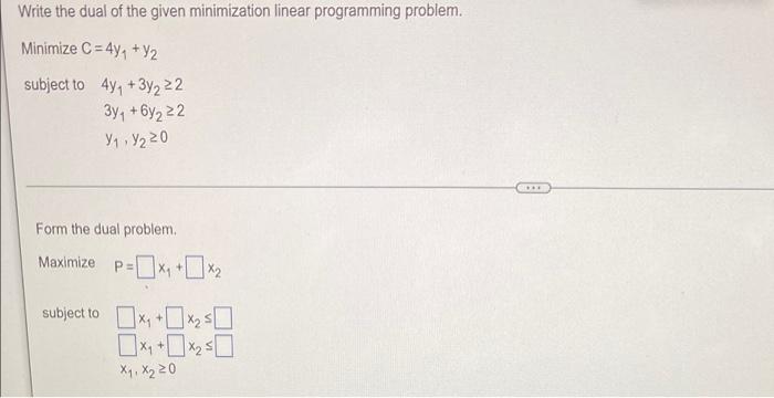 Solved Write the dual of the given minimization linear | Chegg.com