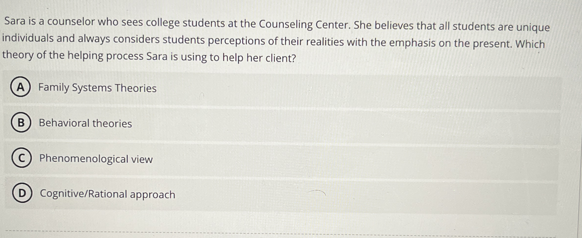 Solved Sara is a counselor who sees college students at the | Chegg.com