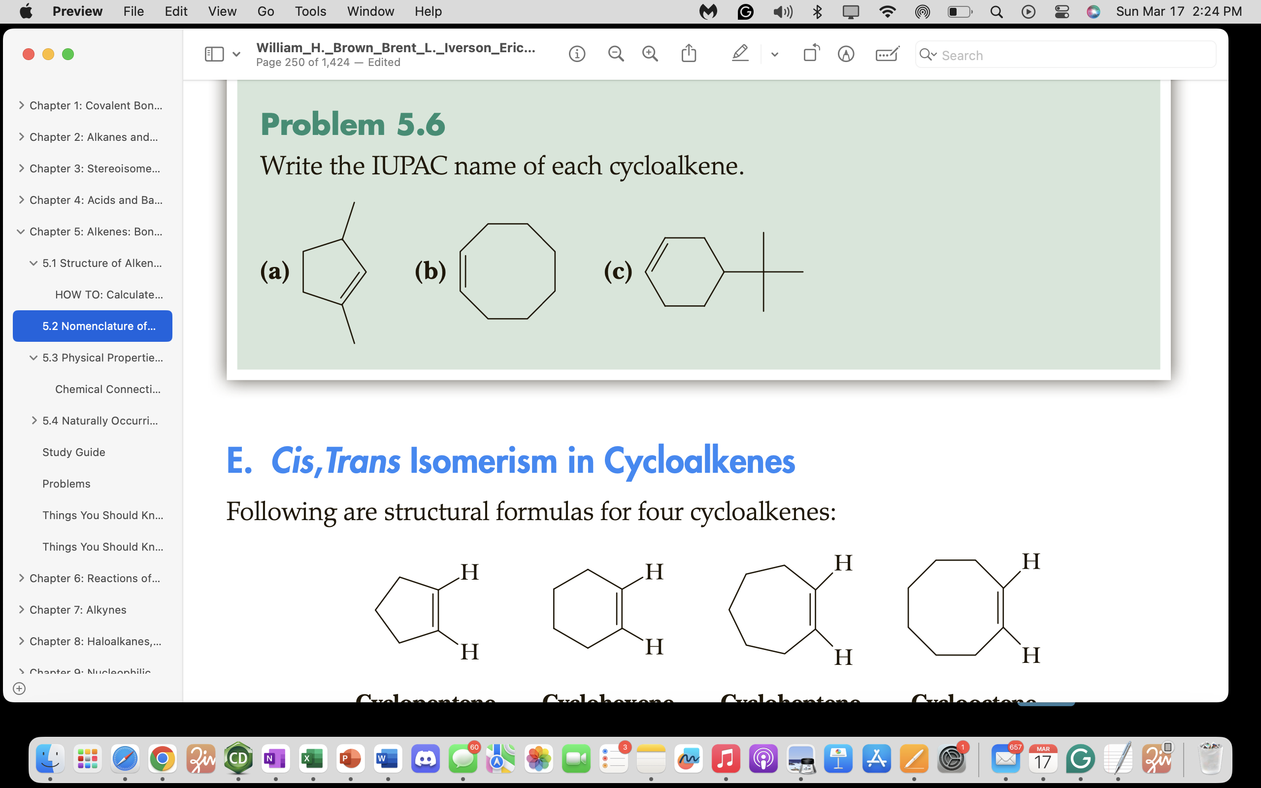 Solved Problem 5.6Write the IUPAC name of each cycloalkene. | Chegg.com
