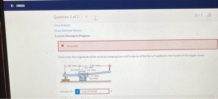 Solved Determine the imagnitude of the vertical clamping | Chegg.com