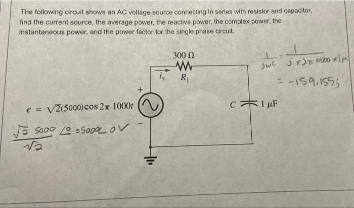Solved The following circuit shows an AC voltage source | Chegg.com